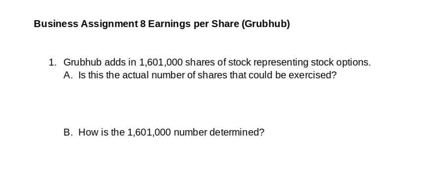 Solved Business Assignment 8 Earnings per Share (Grubhub) 1. | Chegg.com