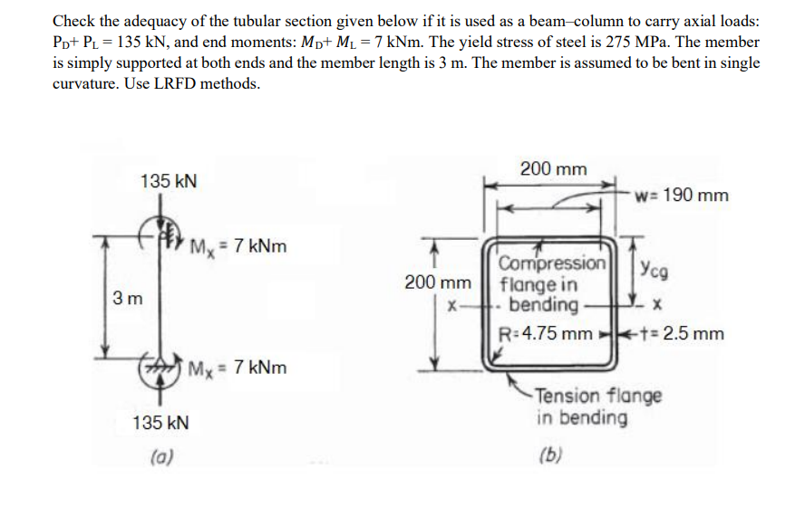 Solved Check the adequacy of the tubular section given below | Chegg.com