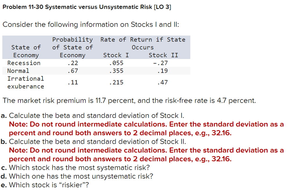 Solved Problem 11-30 Systematic versus Unsystematic Risk [LO | Chegg.com