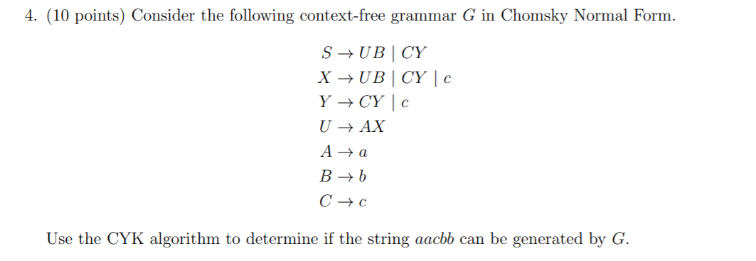 4. (10 points) Consider the following context-free | Chegg.com