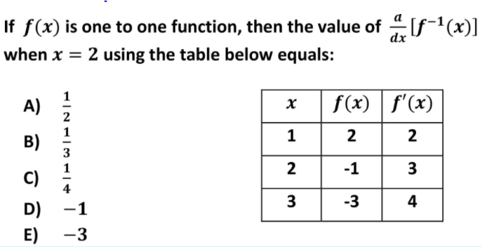 Solved If f(x) is one to one function, then the value of op | Chegg.com
