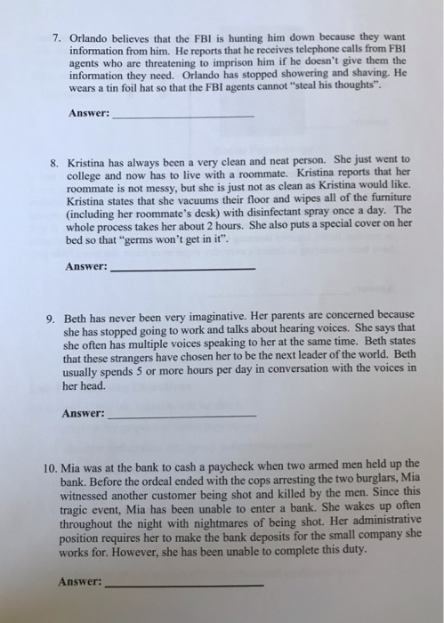 Solved 7. Orlando believes that the FBI is hunting him down | Chegg.com