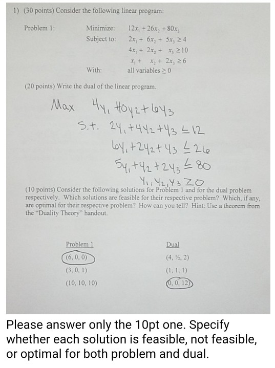 1) (30 points) Consider the following linear program | Chegg.com