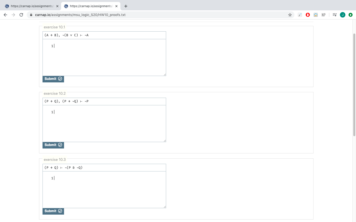 Solved https://carnap.io/assignments x 2 | Chegg.com
