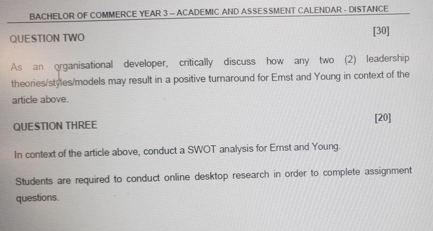 Solved QUESTION TWO [30] As an organisational developer, | Chegg.com