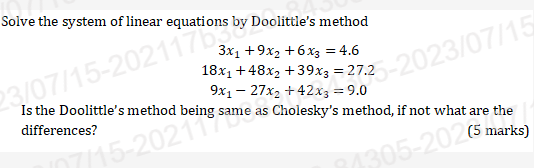 Solved Solve the system of linear equations by Doolittle's | Chegg.com