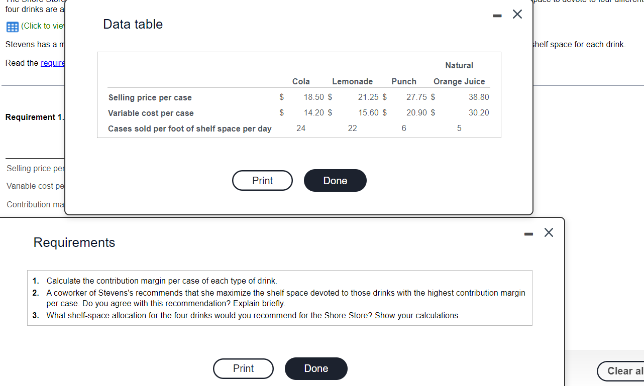 Solved four drinks are as follows: (Click to view the data.) | Chegg.com