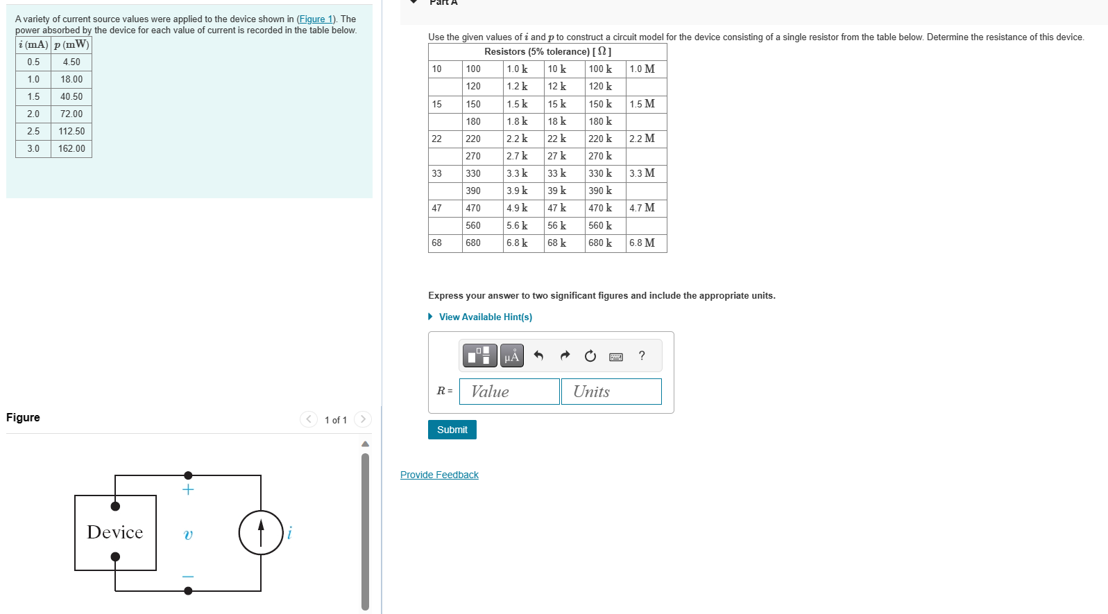 Solved A variety of current source values were applied to | Chegg.com