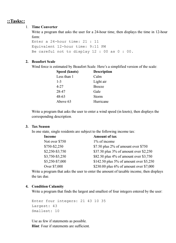 Solved ::Tasks:: 1. Time Converter Write a program that asks | Chegg.com