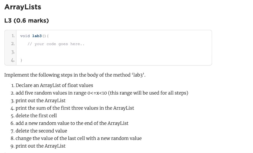 Solved Arraylists L3 06 Marks 1 Void Lab3 2 Your 6734