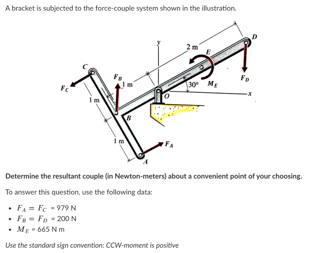 Solved A bracket is subjected to the force-couple system | Chegg.com