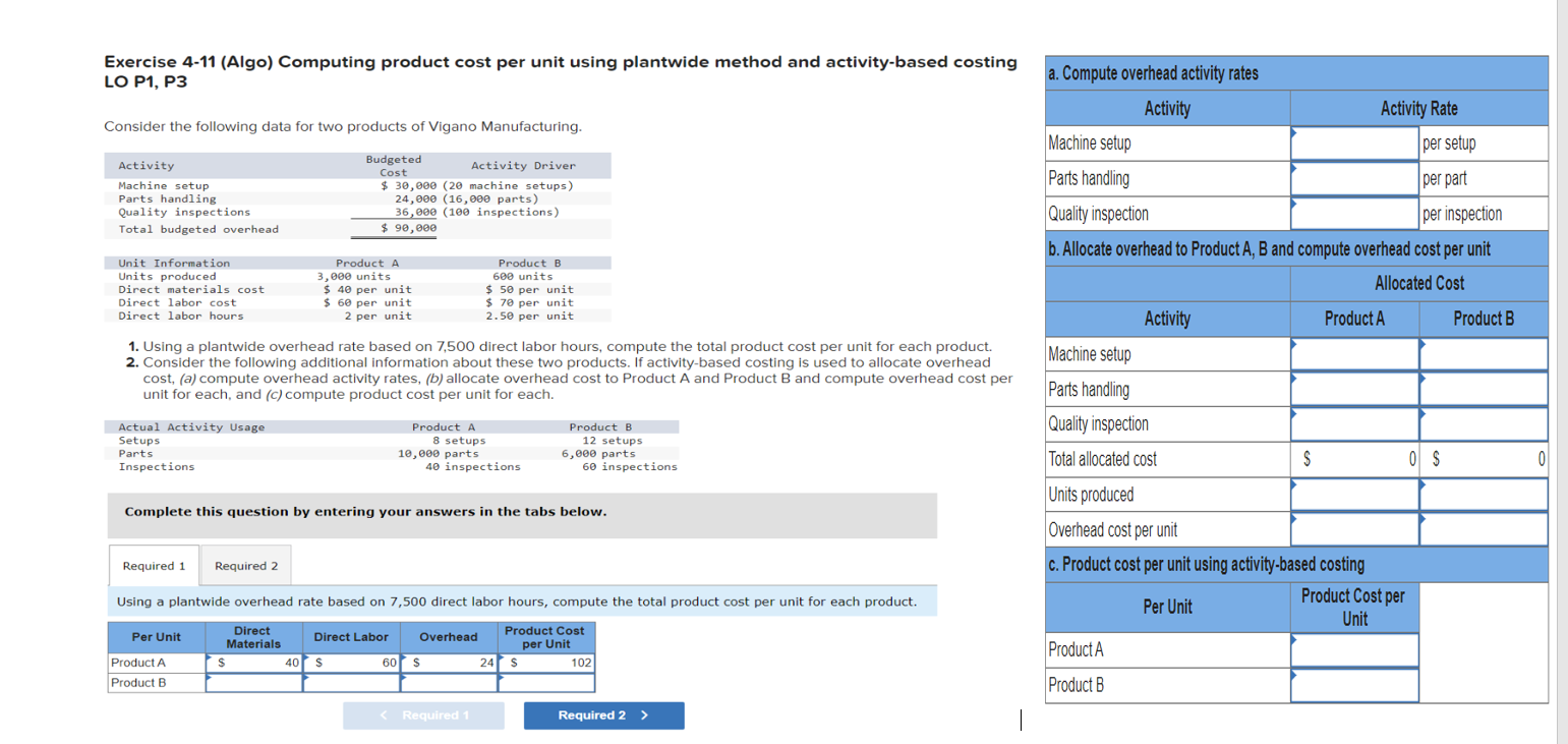 Solved Exercise 4-11 (Algo) Computing product cost per unit | Chegg.com
