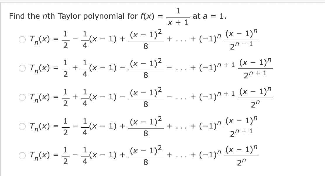 Solved Find the nth Taylor polynomial for f(x)=x+11 at a=1 | Chegg.com