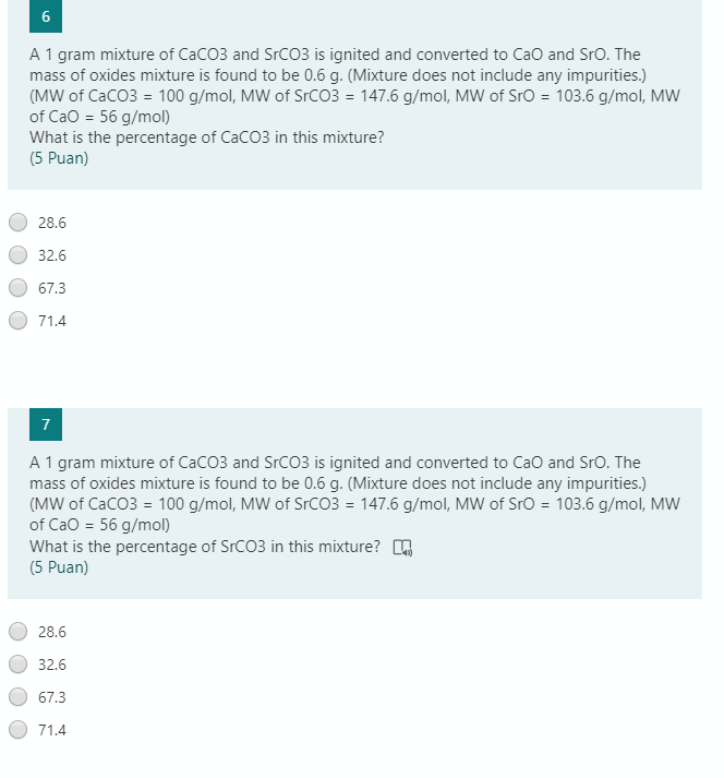 Solved 6 A 1 gram mixture of CaCo3 and Srco3 is ignited and | Chegg.com