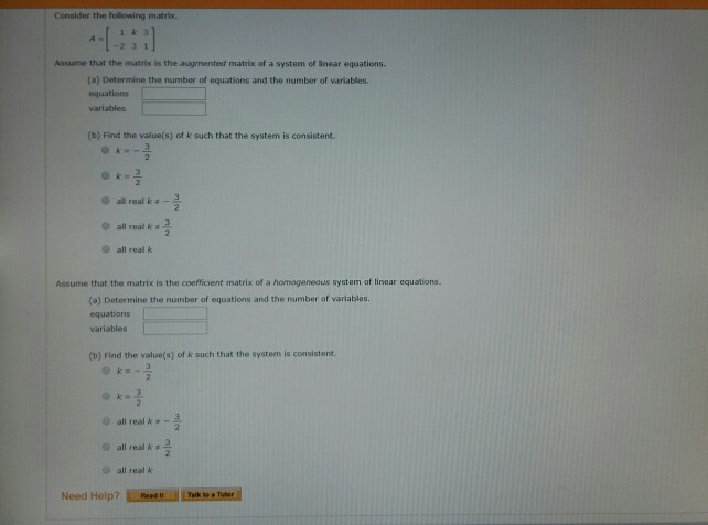 Solved Consider the folowing matrix Assume that the matrix | Chegg.com
