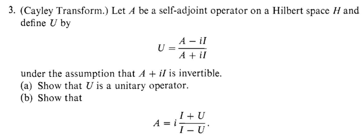 Solved 3. (Cayley Transform.) Let A be a self-adjoint | Chegg.com