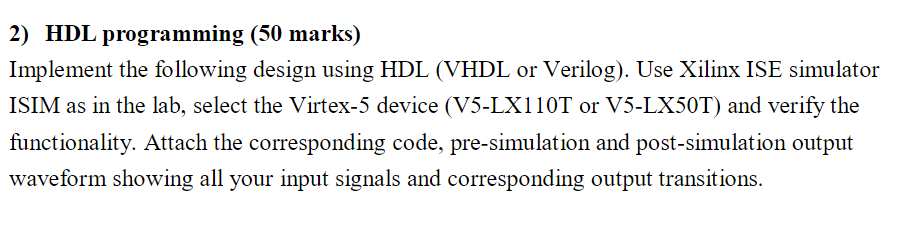 Solved 2) HDL programming (50 marks) Implement the following | Chegg.com