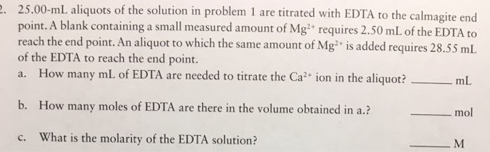Solved 25.00-mL aliquots of the solution in problem 1 are | Chegg.com