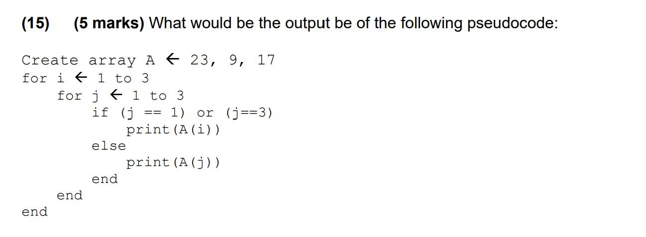 Solved (15) (5 marks) What would be the output be of the | Chegg.com