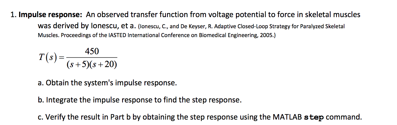 Solved 1. Impulse response: An observed transfer function | Chegg.com