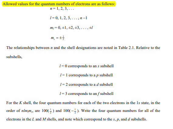 Solved Allowed values for the quantum numbers of electrons | Chegg.com