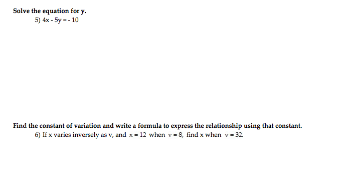 Solved Solve the equation for v. 5) 4x-5y--10 Find the | Chegg.com