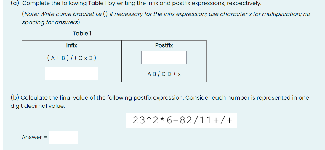 Solved (a) Complete the following Table 1 by writing the | Chegg.com