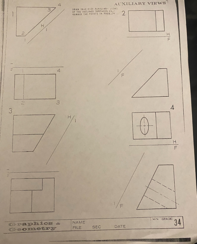 draw true-size auxiliary views of the inclined | Chegg.com