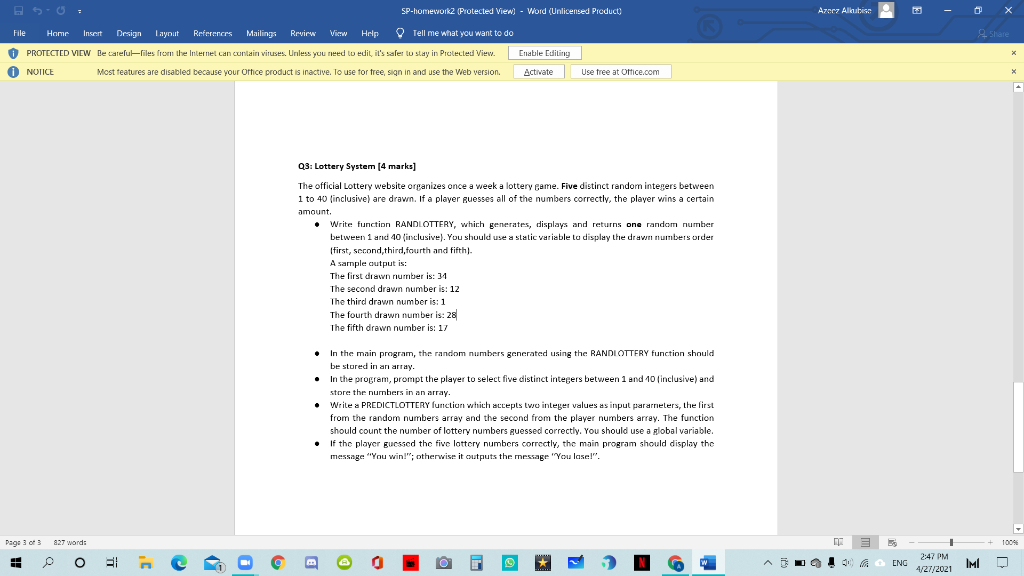 Solved SP-homework2 (Protected View) - Word (Unlicensed | Chegg.com