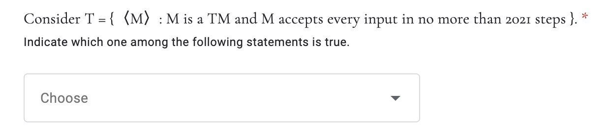 Solved }. * Consider T = { (M) : M is a TM and M accepts | Chegg.com