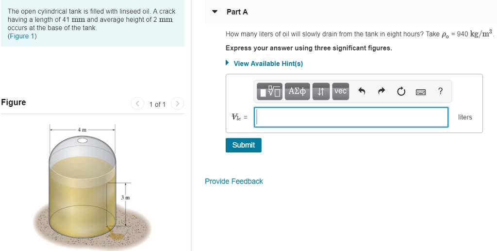 Solved The open cylindrical tank is filled with linseed oil. | Chegg.com