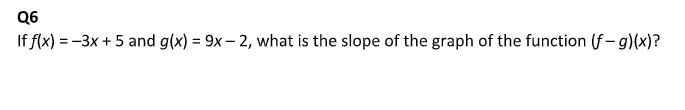 Solved Q6 If f(x) = -3x + 5 and g(x) = 9x-2, what is the | Chegg.com