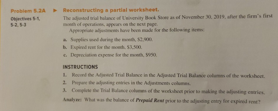 Solved Problem 5.2AReconstructing a partial worksheet. | Chegg.com