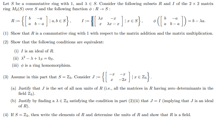 Solved Let S be a commutative ring with 1 , and λ∈S. | Chegg.com