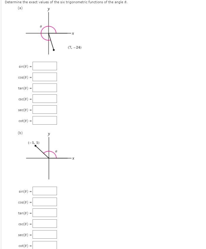 Solved Determine The Exact Values Of The Six Trigonometric