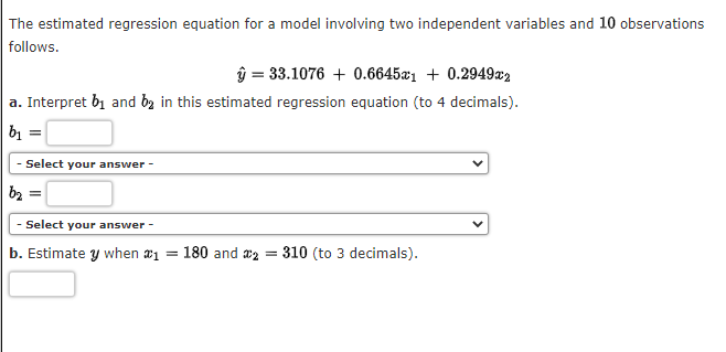 Solved The estimated regression equation for a model | Chegg.com
