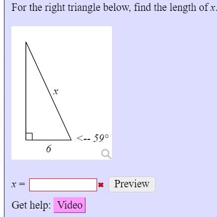 Solved For the right triangle below, find the length of x x= | Chegg.com