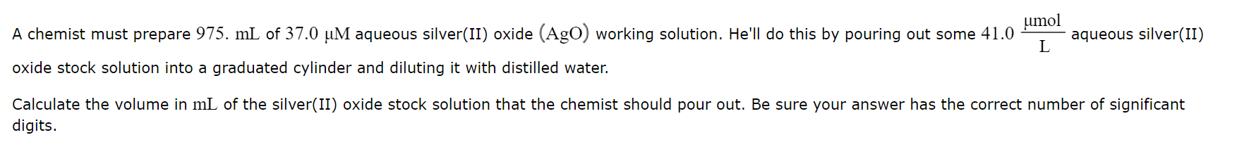 Solved A chemist must prepare 975.mL of 37.0μM aqueous | Chegg.com