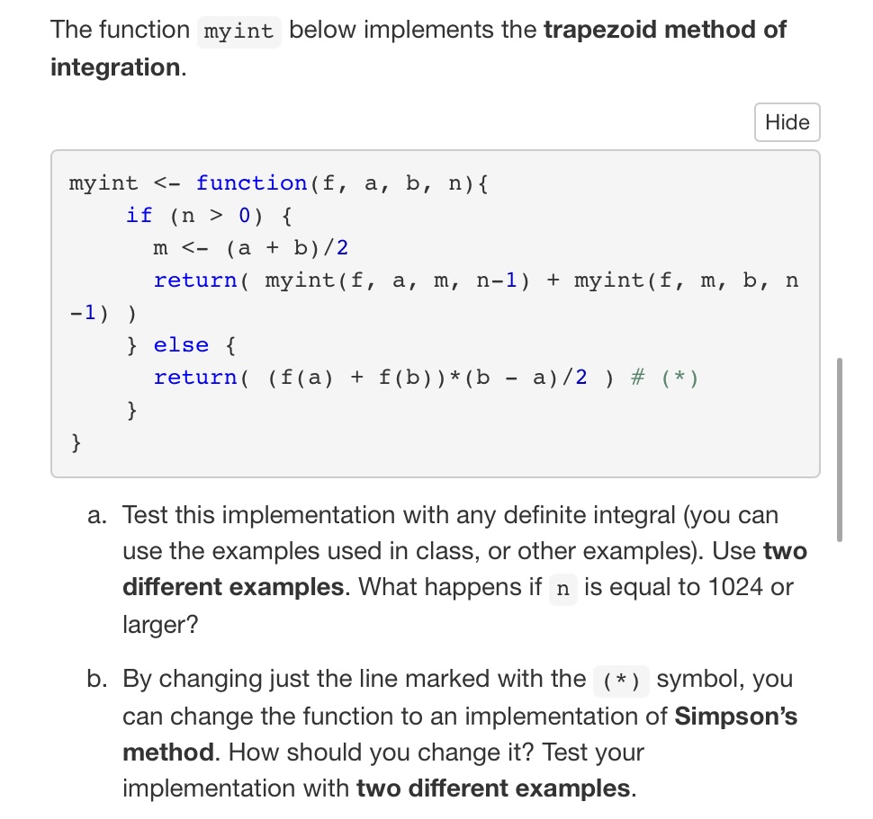 Solved The function myint below implements the trapezoid | Chegg.com