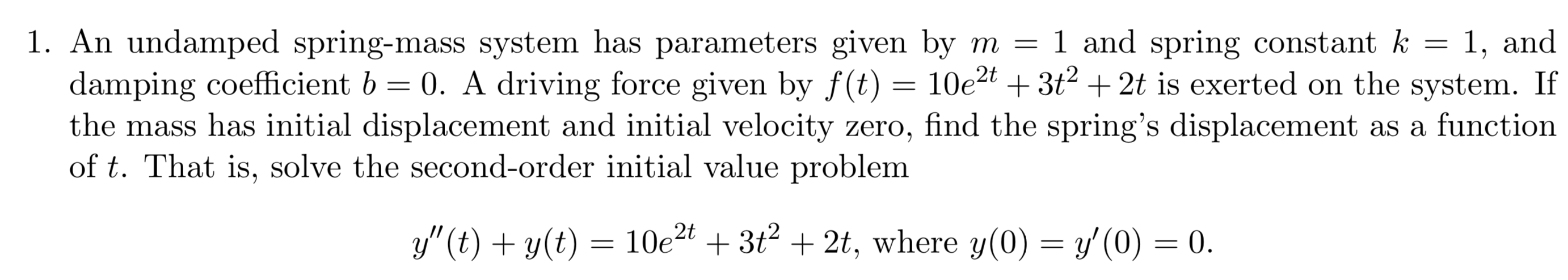 Solved An undamped spring-mass system has parameters given | Chegg.com