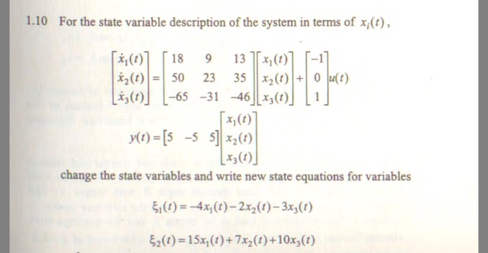 Solved 1.10 For the state variable description of the system | Chegg.com