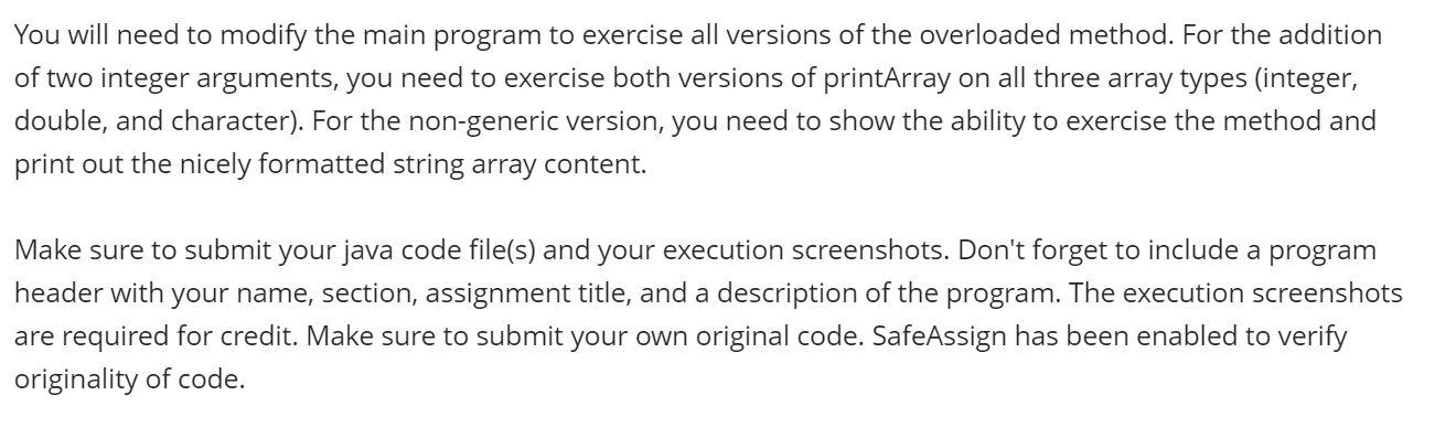 Solved Using the example code for the generic PrintArray | Chegg.com