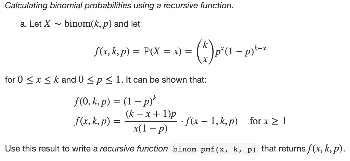 Solved Calculating binomial probabilities using a recursive | Chegg.com