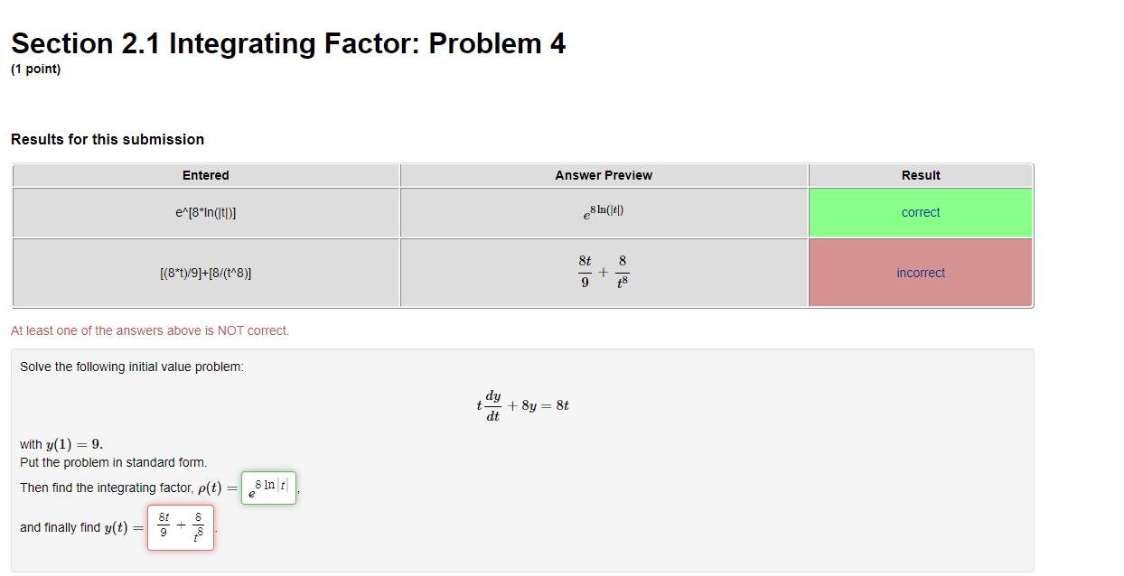 Solved Section 2.1 Integrating Factor: Problem 4 (1 point) | Chegg.com