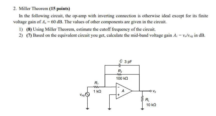 Solved 2. Miller Theorem (15 points) In the following | Chegg.com