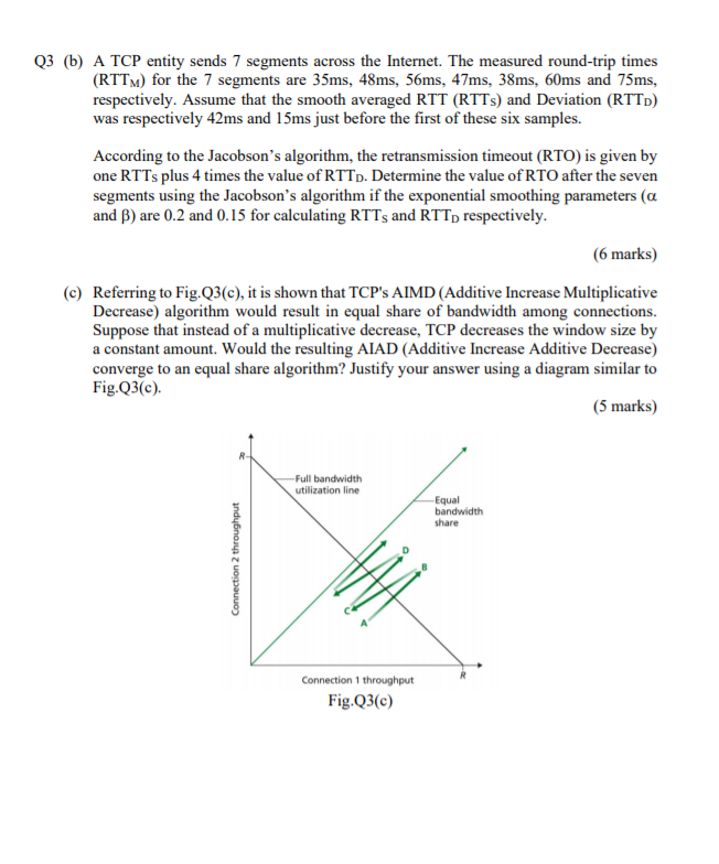 Solved Q3 (b) A TCP entity sends 7 segments across the | Chegg.com