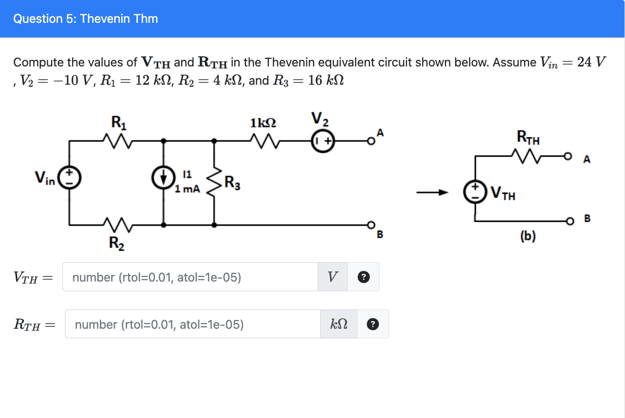 Solved Compute the values of VTH and RTH in the Thevenin | Chegg.com