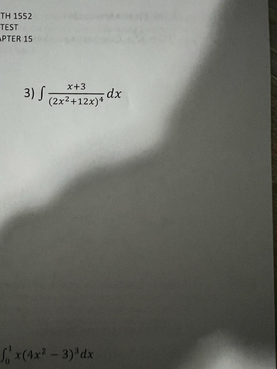 Solved 3) ∫(2x2+12x)4x+3dx ∫01x(4x2−3)3dx | Chegg.com