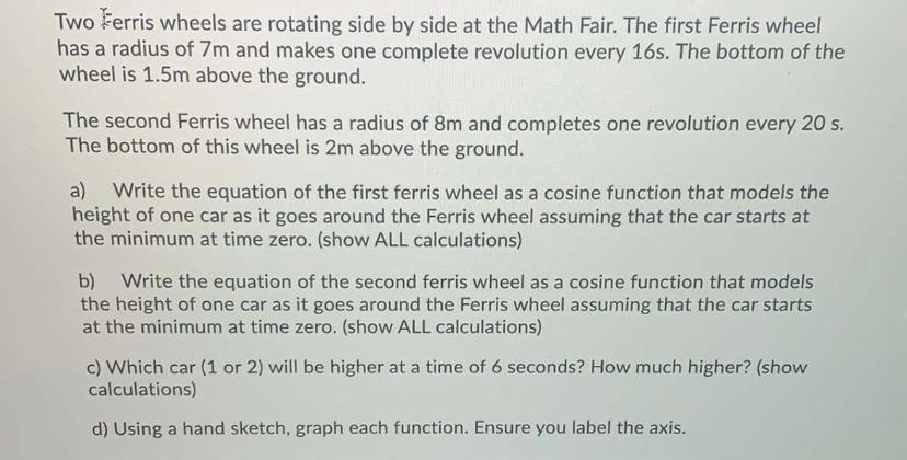 Solved Two Ferris wheels are rotating side by side at the | Chegg.com
