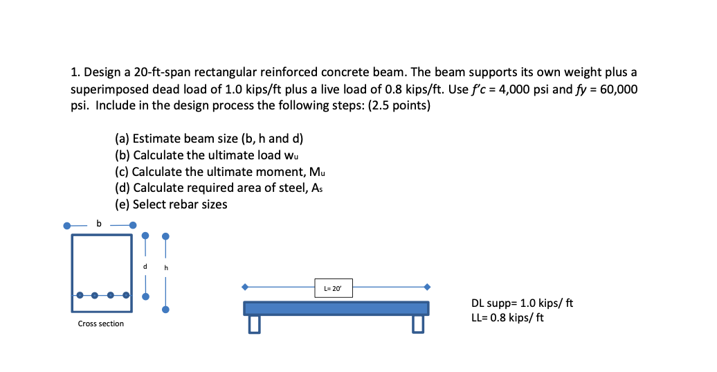 Solved 1. Design a 20 -ft-span rectangular reinforced | Chegg.com